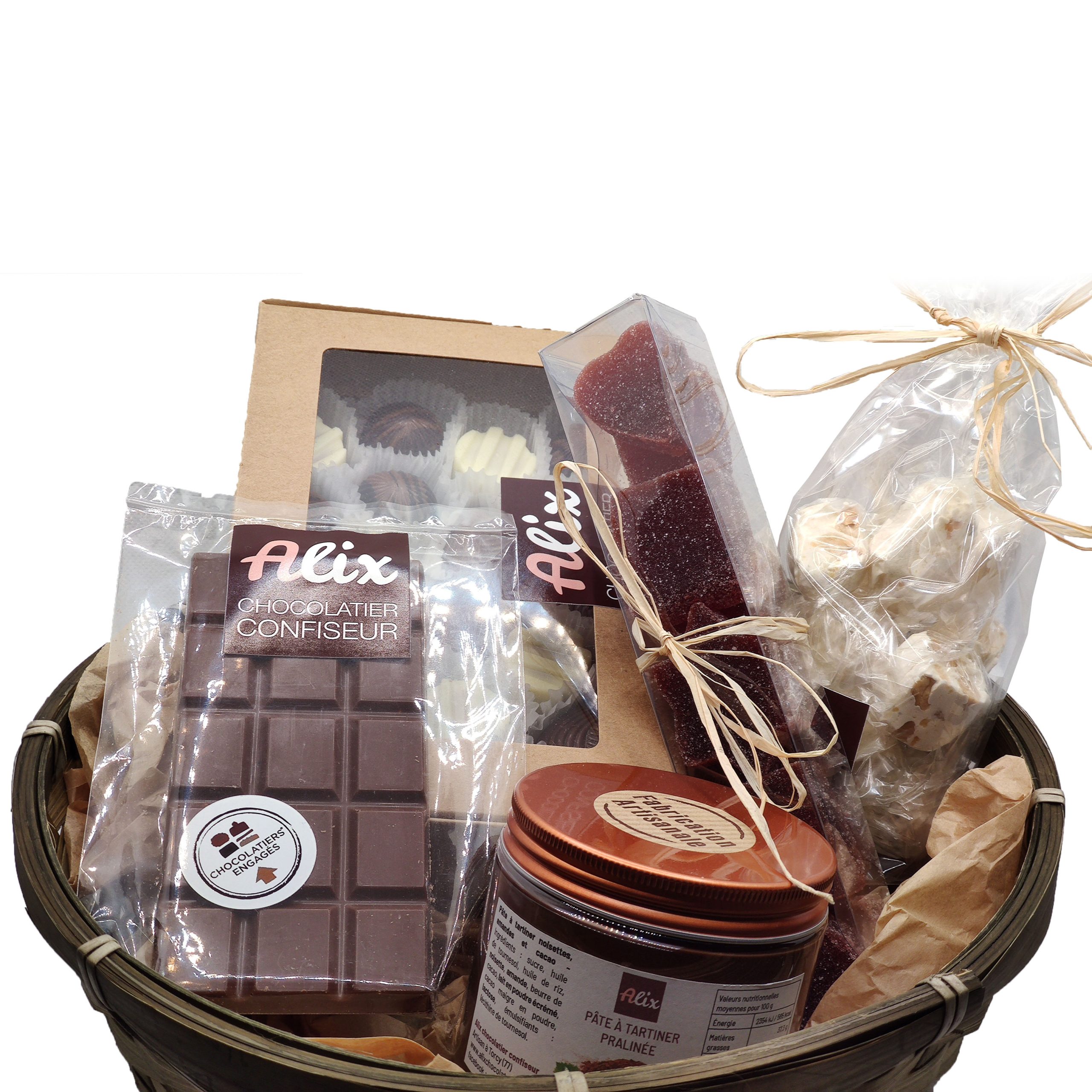 Panier garni à offrir – Alix chocolat | Chocolatier confiseur à Torcy (77)